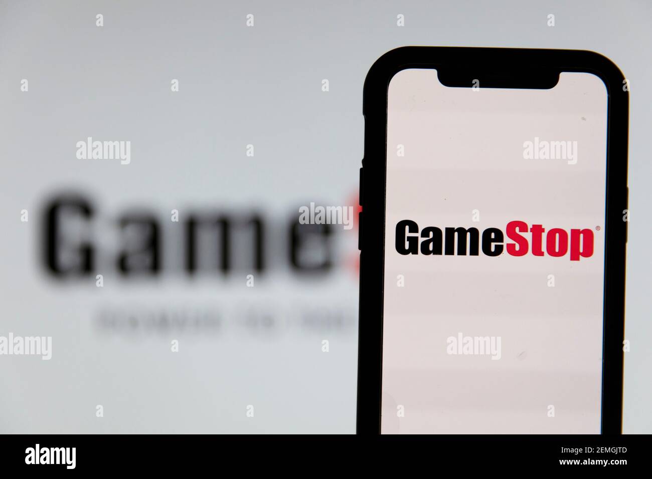 LONDON, UK - February 2021: Smartphone showing Gamestop video game ...