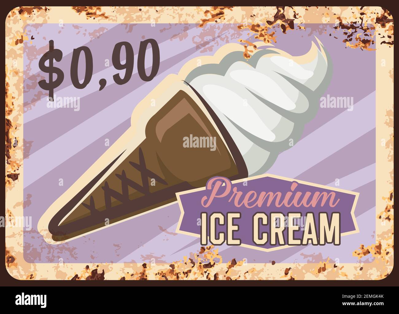 Ice cream rusty metal plate, fast food desserts and sweet snacks menu ...