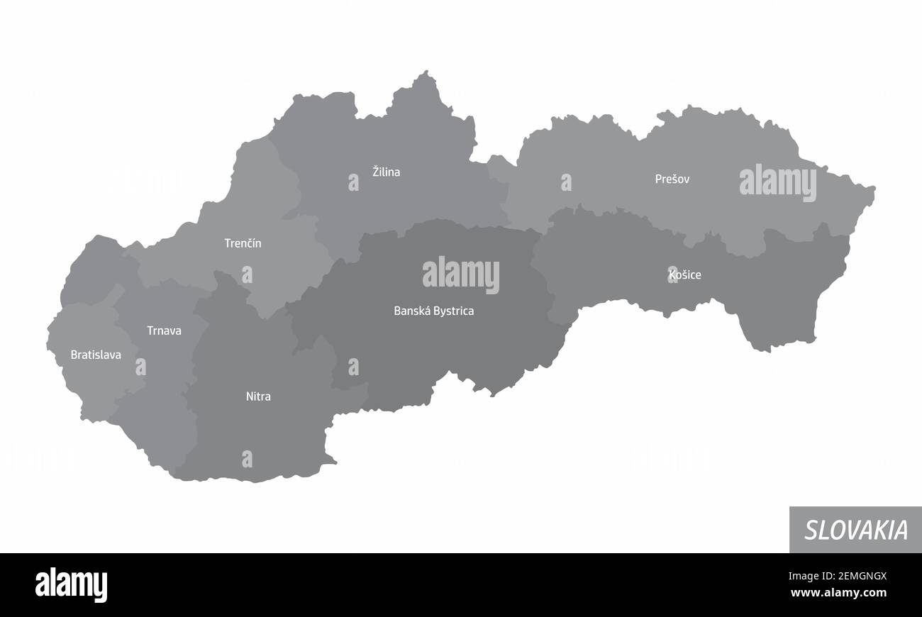 The Slovakia isolated map divided in grayscale areas with labels Stock ...