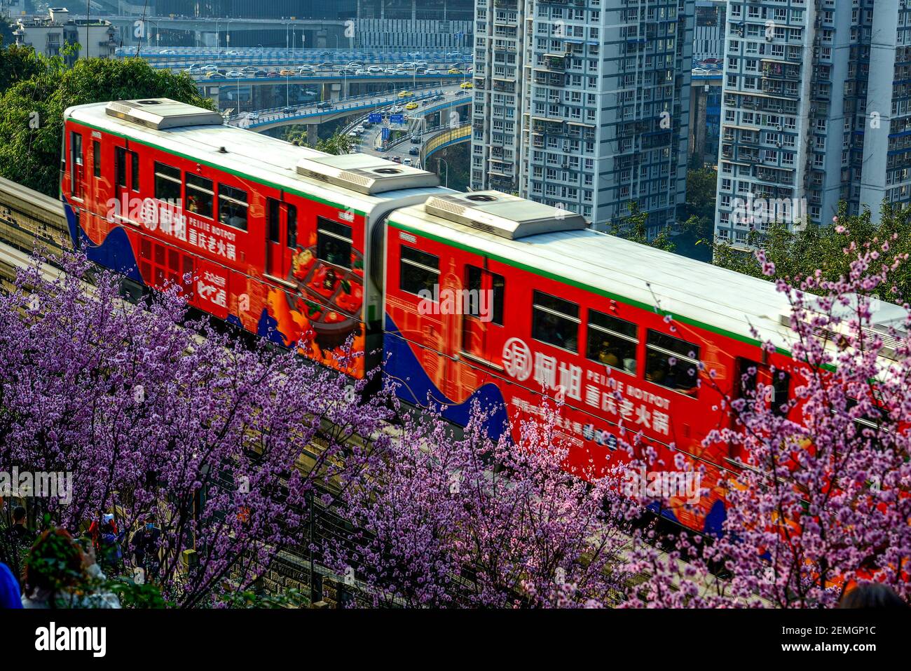 Photo shows the internet-famous "Spring Train" which is heading through ...