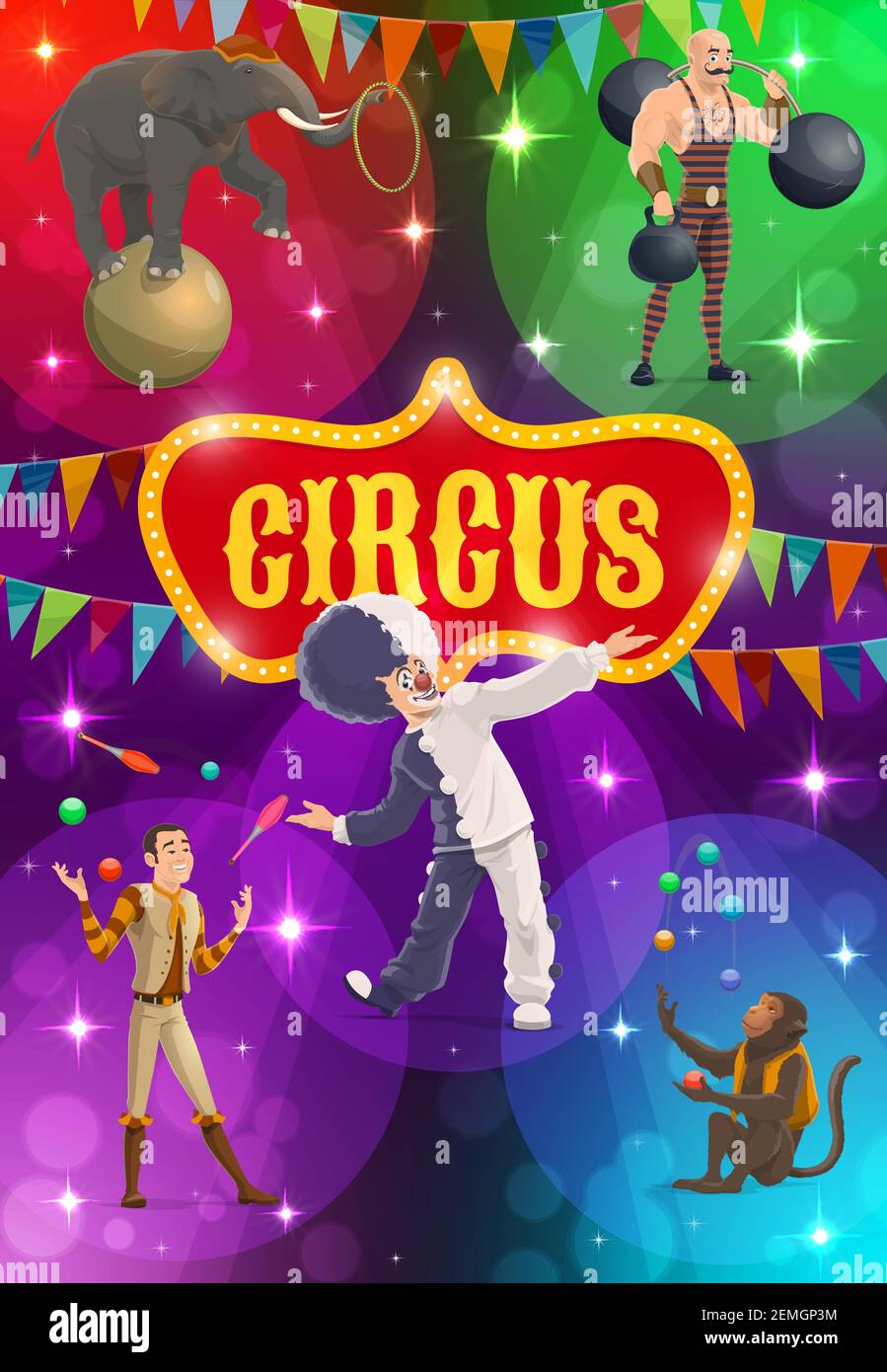 Circus performers vector big top artists strongman, juggler and trained ...