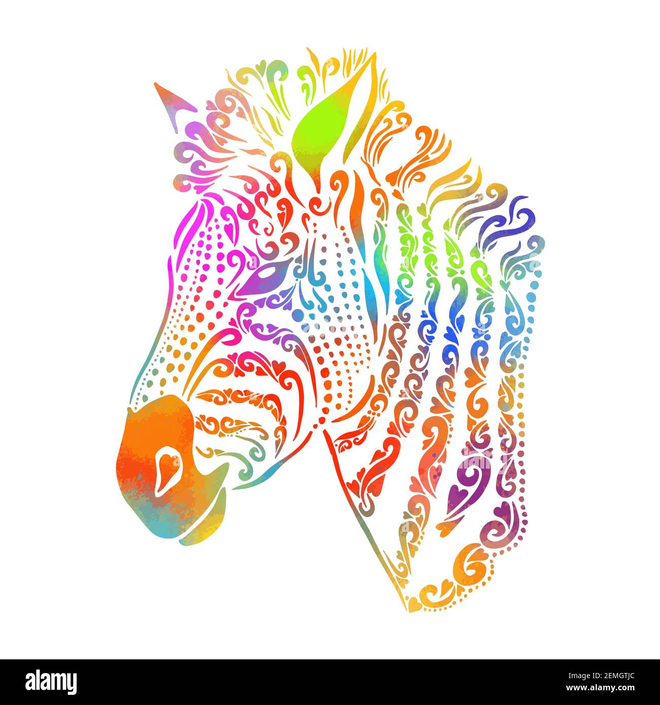 Rainbow zebra. Zebra head from patterns. Vector illustration Stock ...