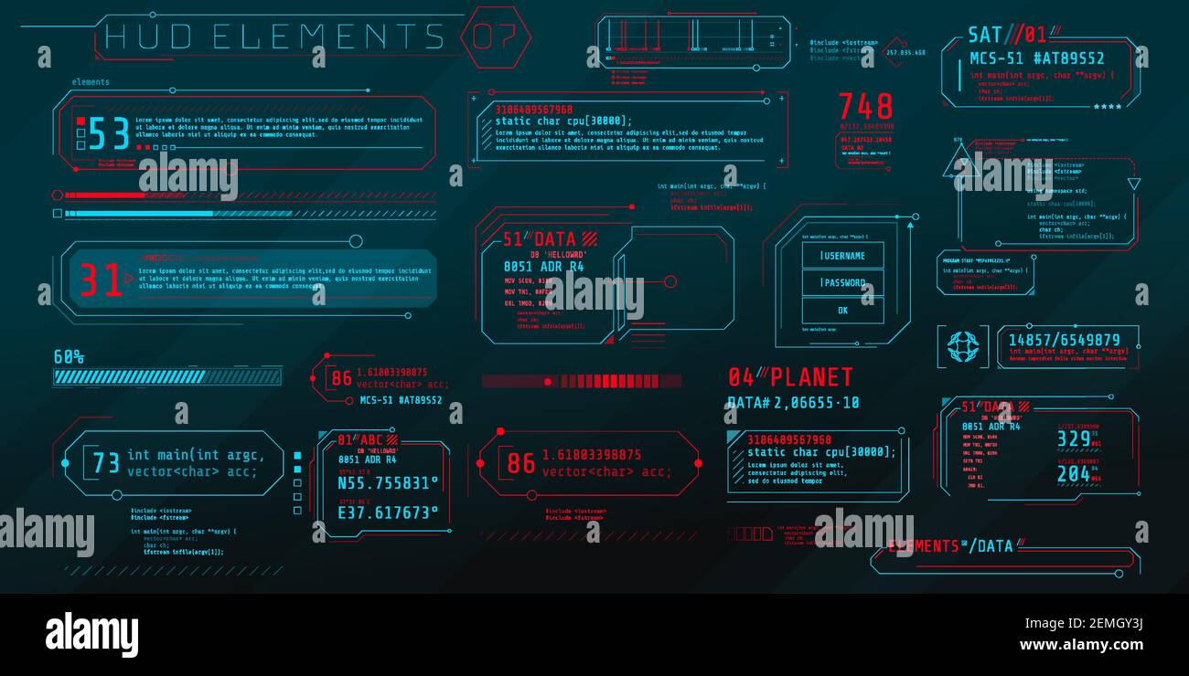 A set of HUD text elements for a futuristic interface Stock Vector ...