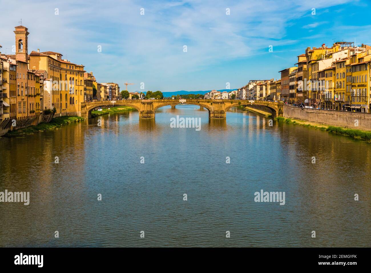 Beautiful panoramic view of the bridge Ponte Santa Trìnita spanning the ...