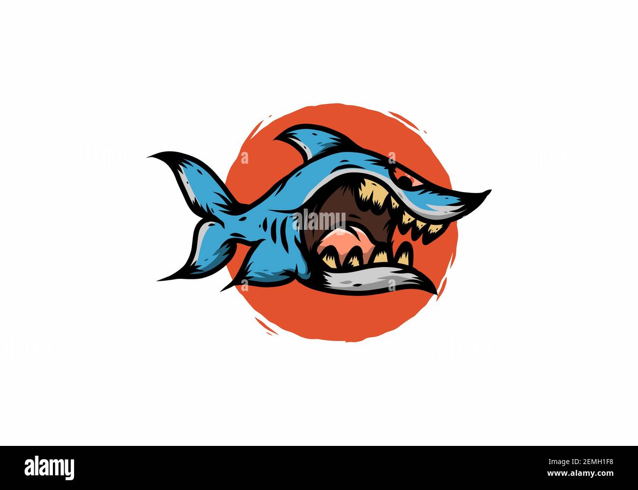 Blue angry shark illustration drawing design Stock Vector Image & Art ...