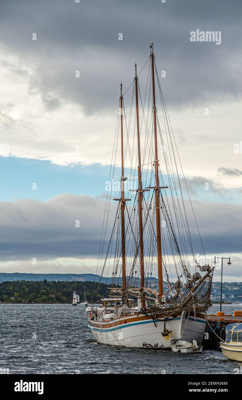 Old big sailboat in port in summer time Stock Photo - Alamy