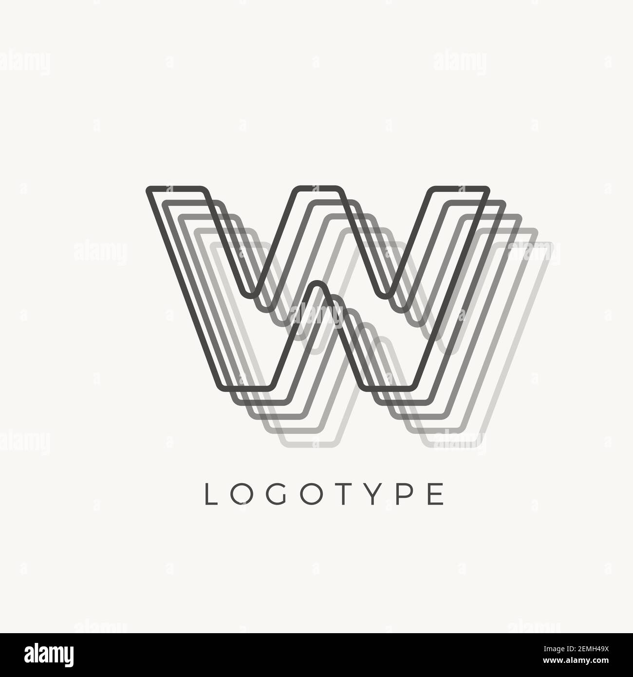 Letter W of outline stripes, blend effect letter for monogram and logo ...