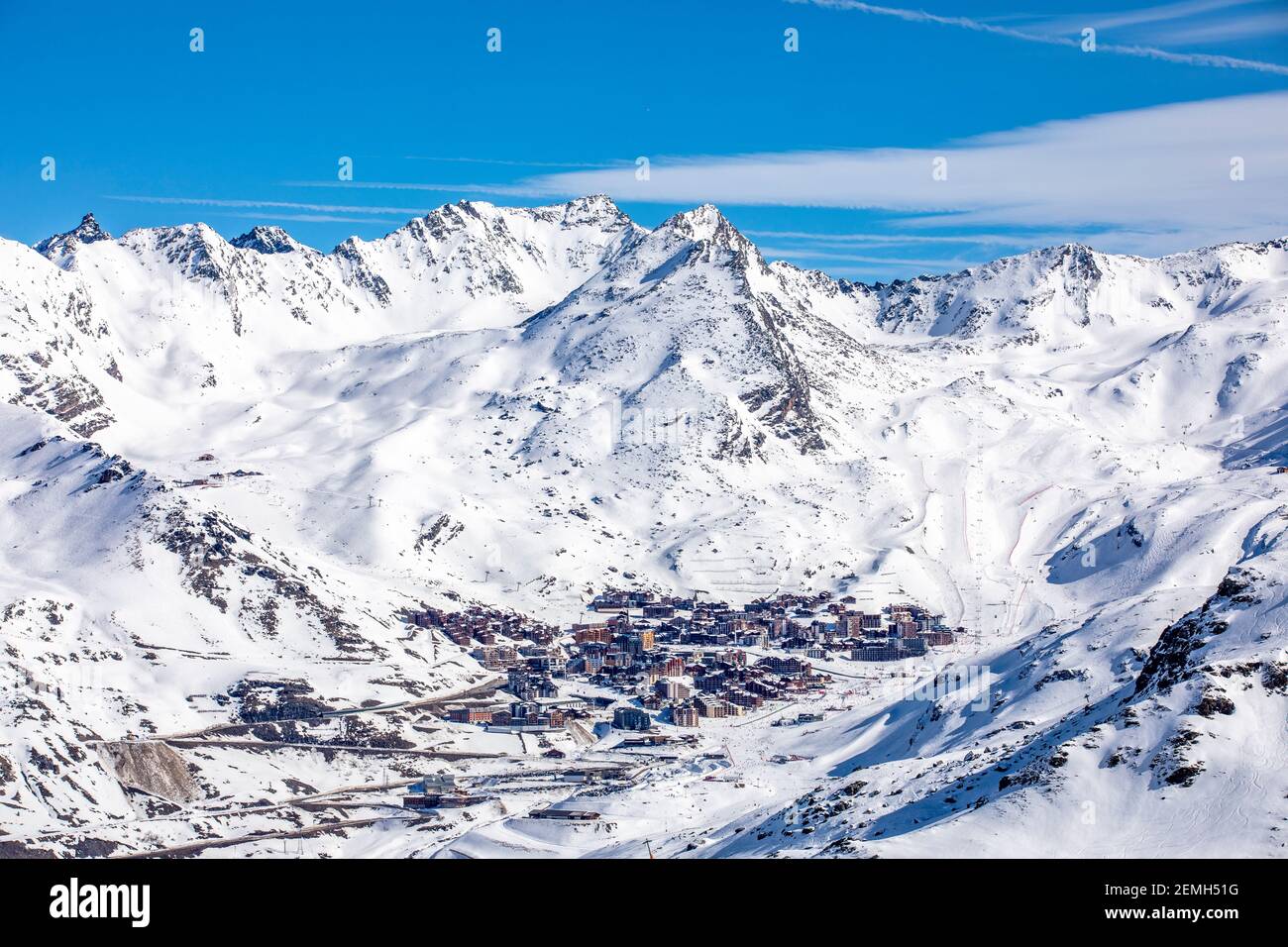 Val Thorens, France - February 21, 2020: Winter Alps landscape from ski ...