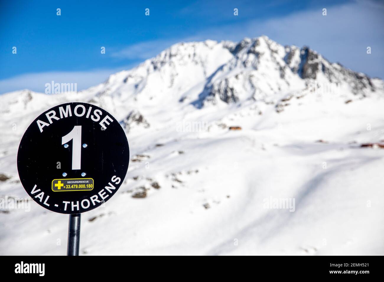 Val Thorens, France - February 21, 2020: Winter Alps landscape from ski ...