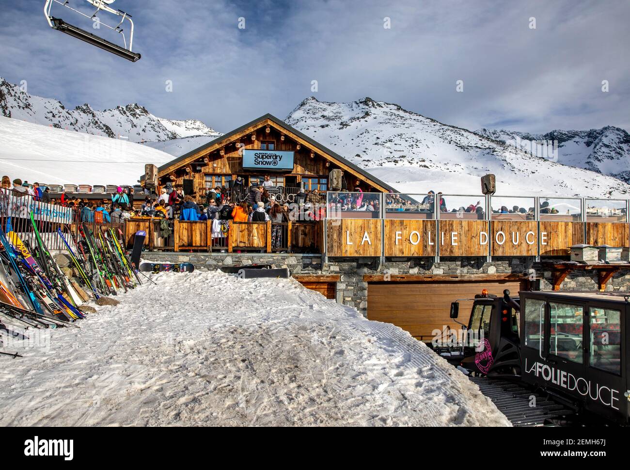 Val Thorens, France - February 16, 2020: La Folie Douce is a typical ...