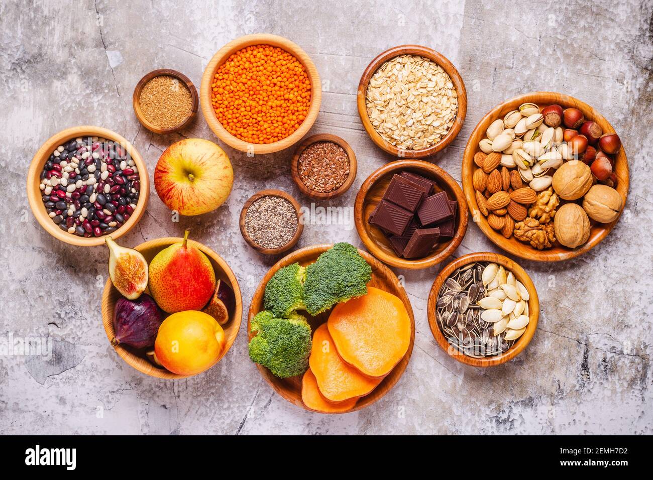 Products rich in fiber. Healthy diet food. Top view Stock Photo - Alamy
