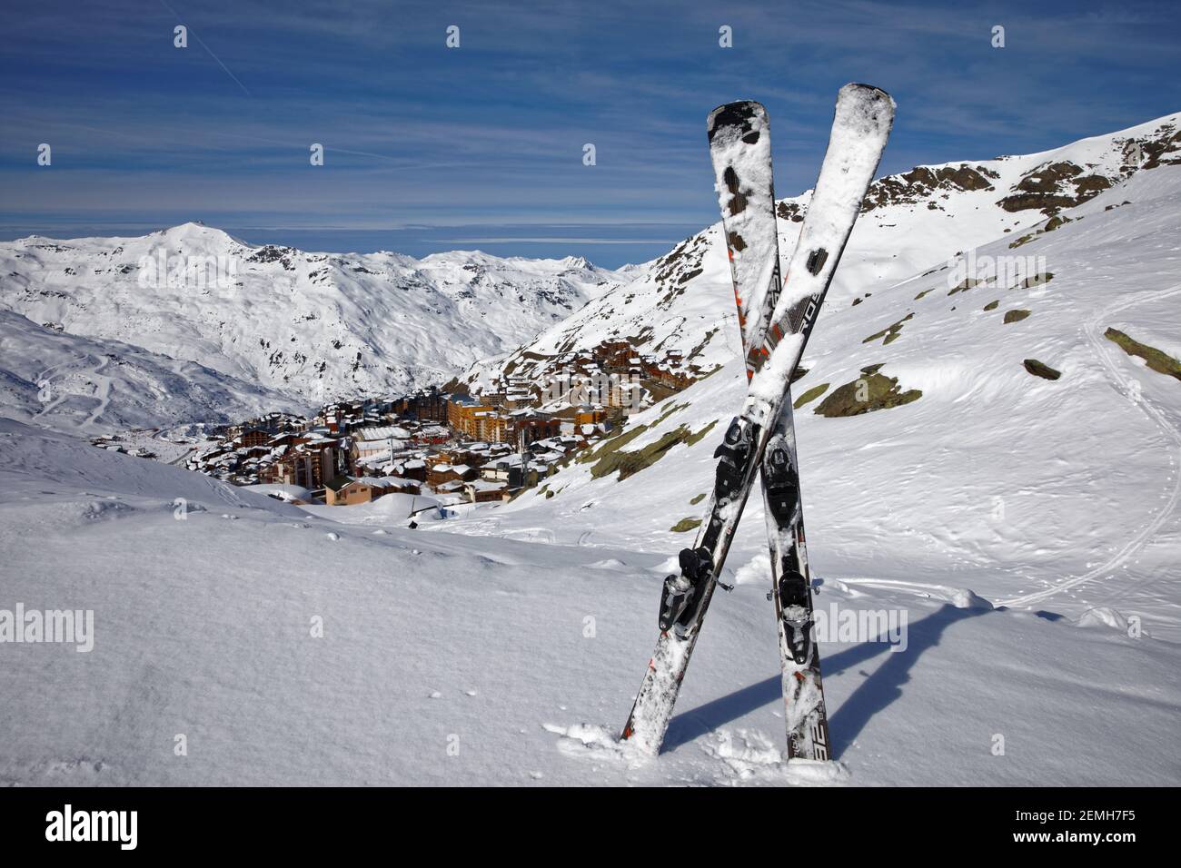 Val Thorens, France - March 3, 2019: Val Thorens resort viewed from a ...