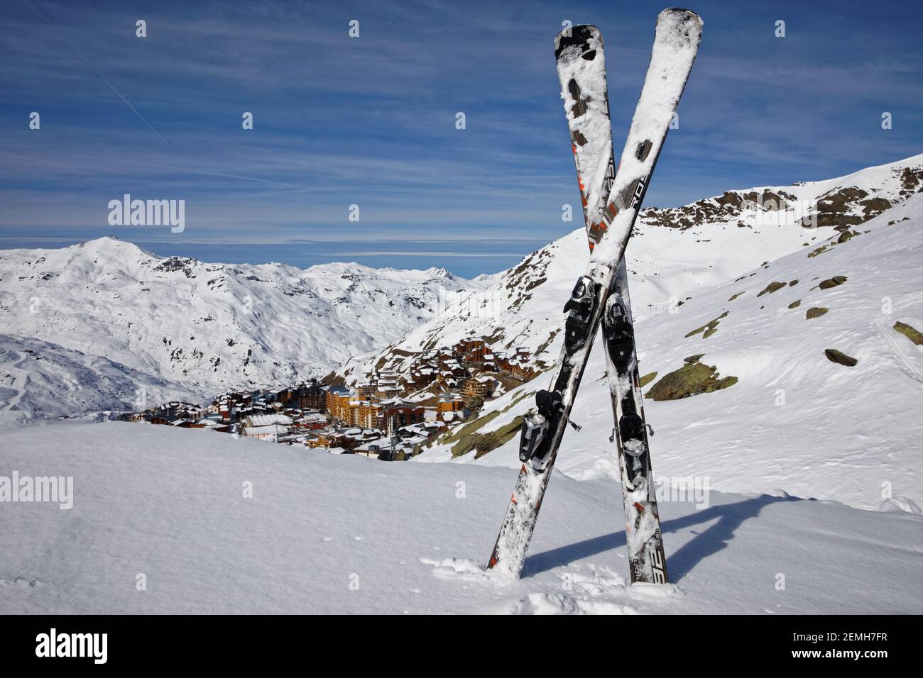 Val Thorens, France - March 3, 2019: View of Val Thorens resort from a ...