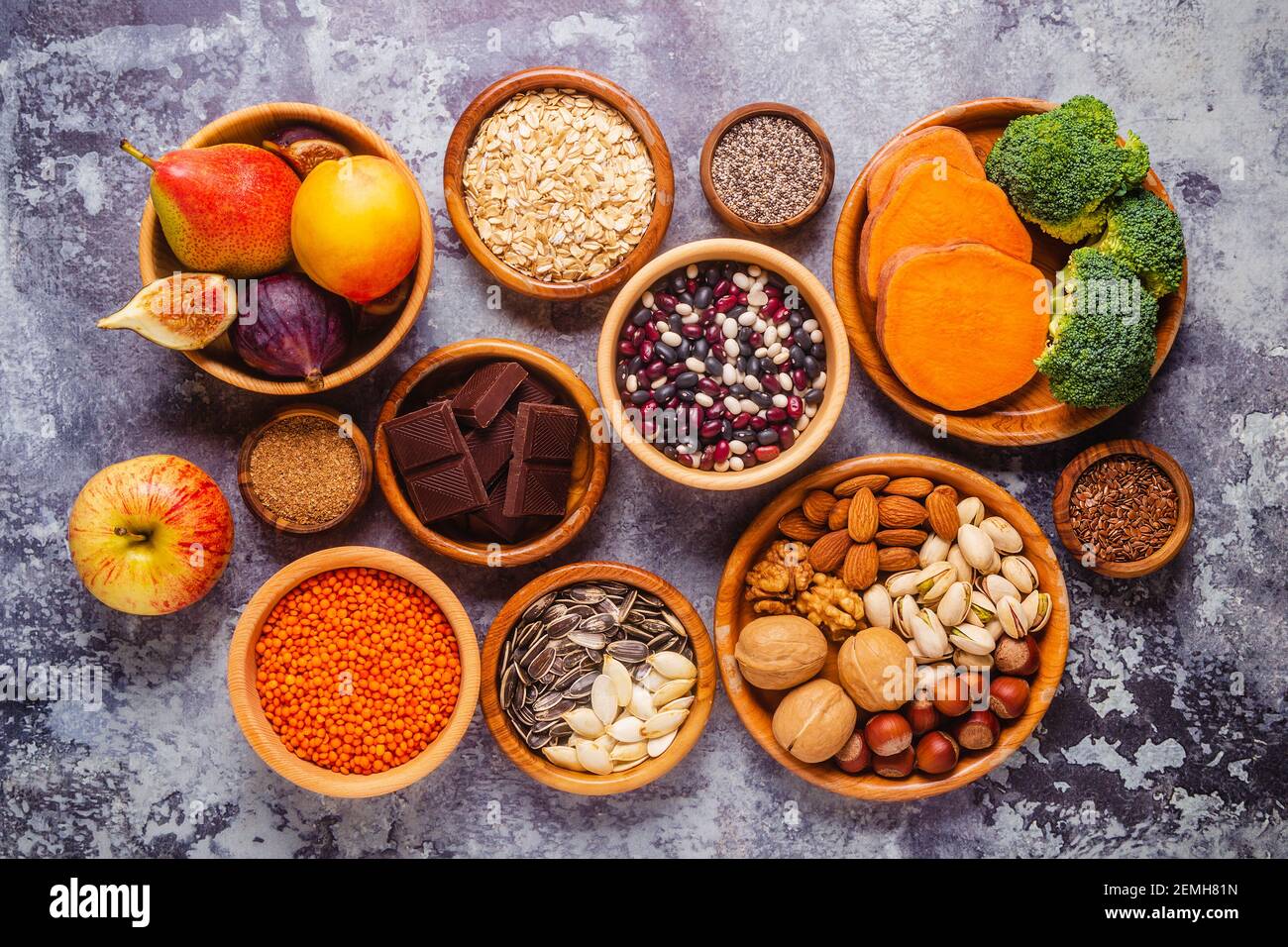 Products rich in fiber. Healthy diet food. Top view Stock Photo - Alamy