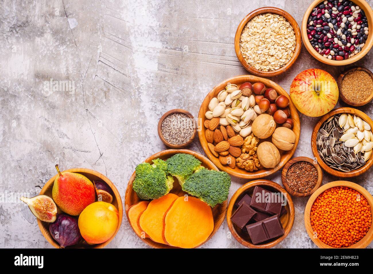 Products rich in fiber. Healthy diet food. Top view Stock Photo - Alamy
