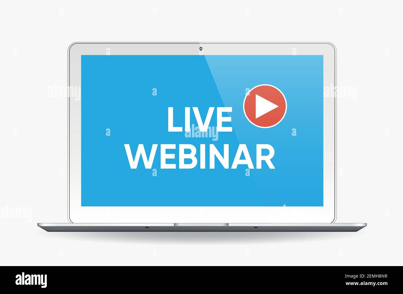 Live webinar online with play button on laptop, online webinar computer ...