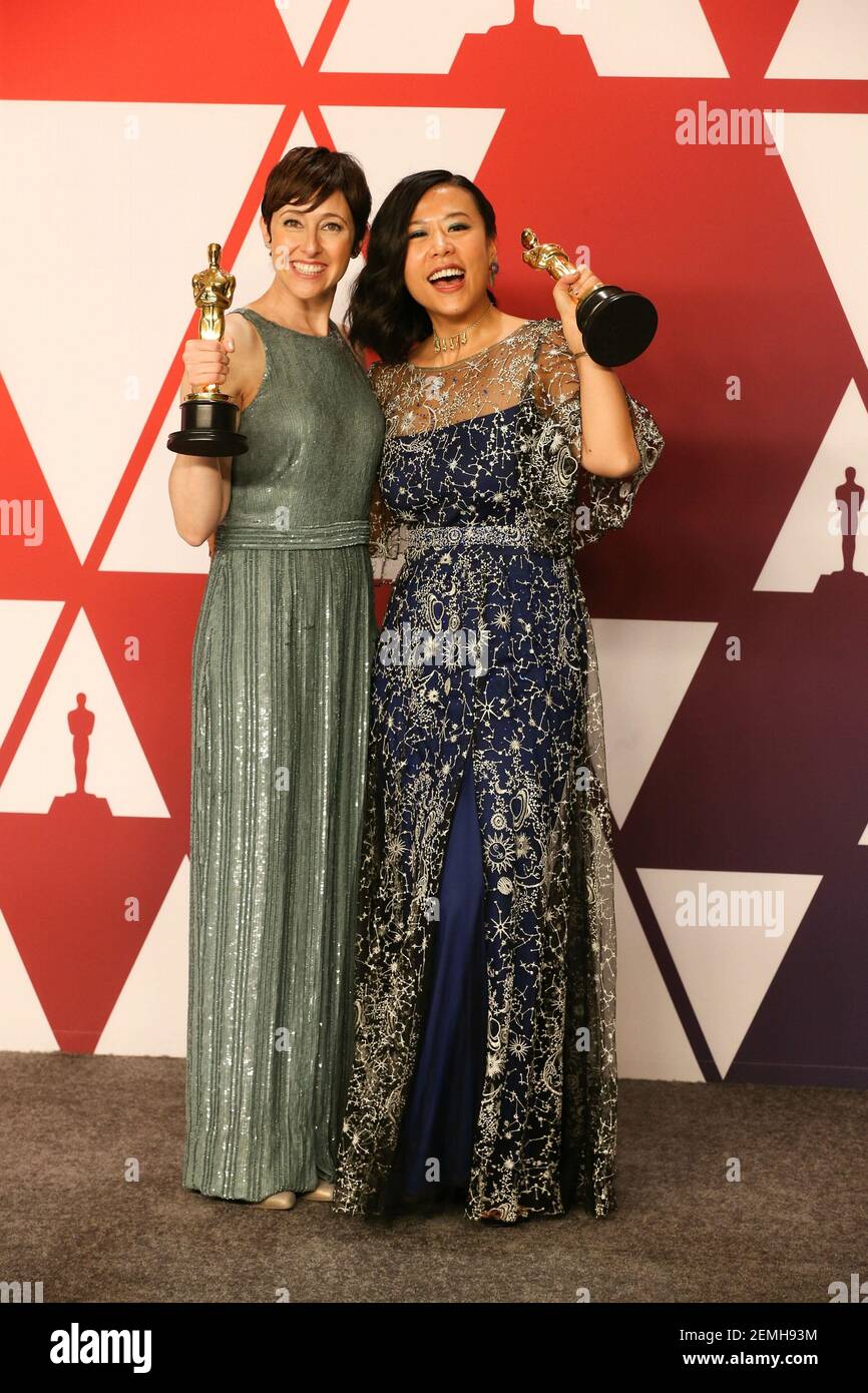 Becky Neiman-Cobb and Domee Shi at the 91st Annual Academy Awards Press ...