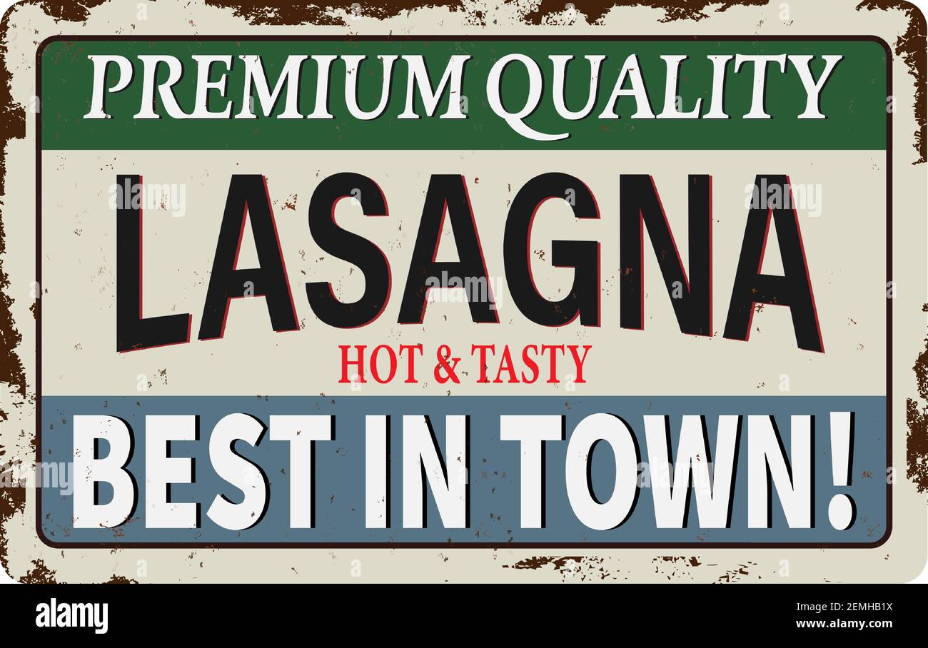 Tasty lasagna retro tin sign board premium quality with playful ...