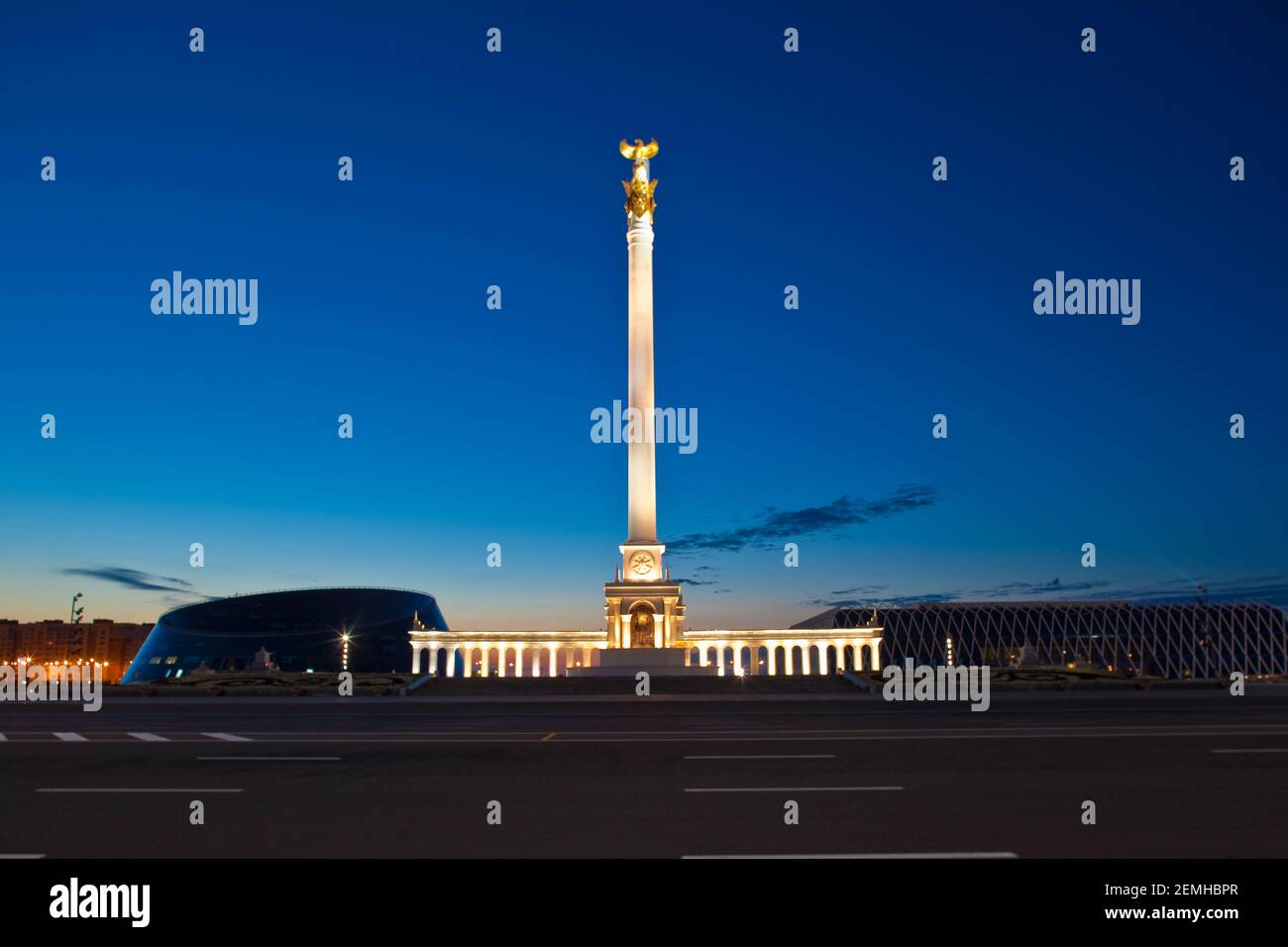 Kazakhstan, Astana, KazakYeli monument (Kazakh Country) with Shabyt ...