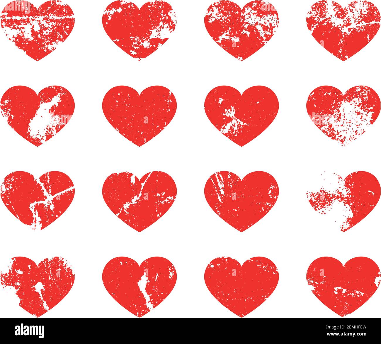 Set of distressed hearts in grunge style. Vector illustration Stock ...