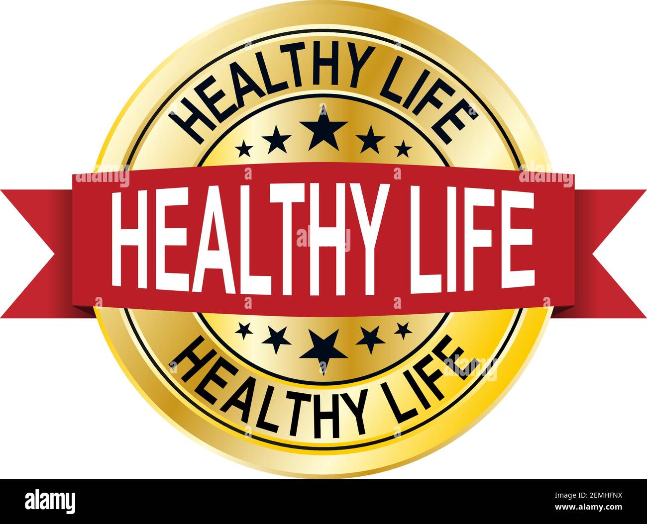 Healthy life gold emblem or badge vector illustration on white Stock ...
