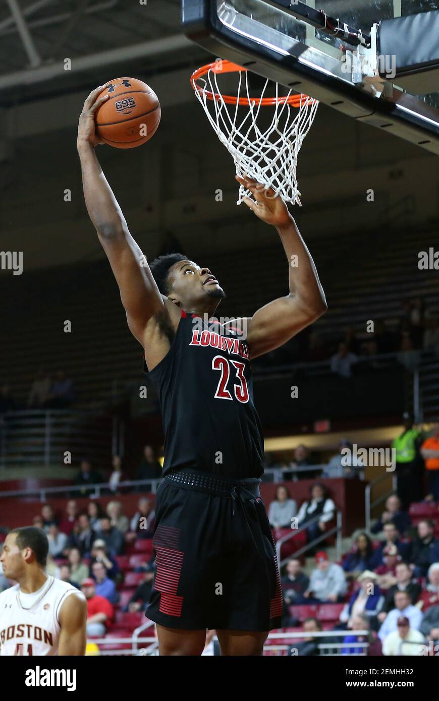 February 27, 2019; Chestnut Hill, MA, USA; Louisville Cardinals center ...