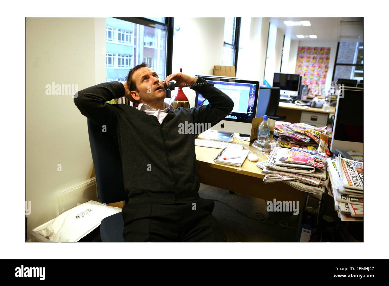 Journalist Nick Harding in his office before taking a stress ...