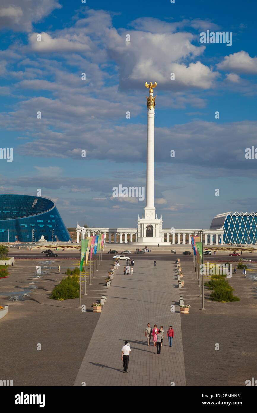 Kazakhstan, Astana, KazakYeli monument (Kazakh Country) with Shabyt ...