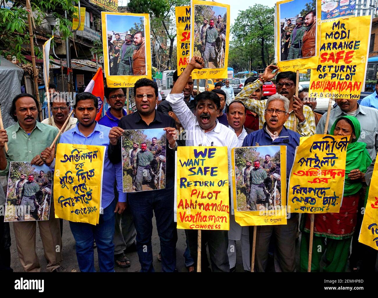 Activists of Indian National Congress are seen shouting slogans while ...
