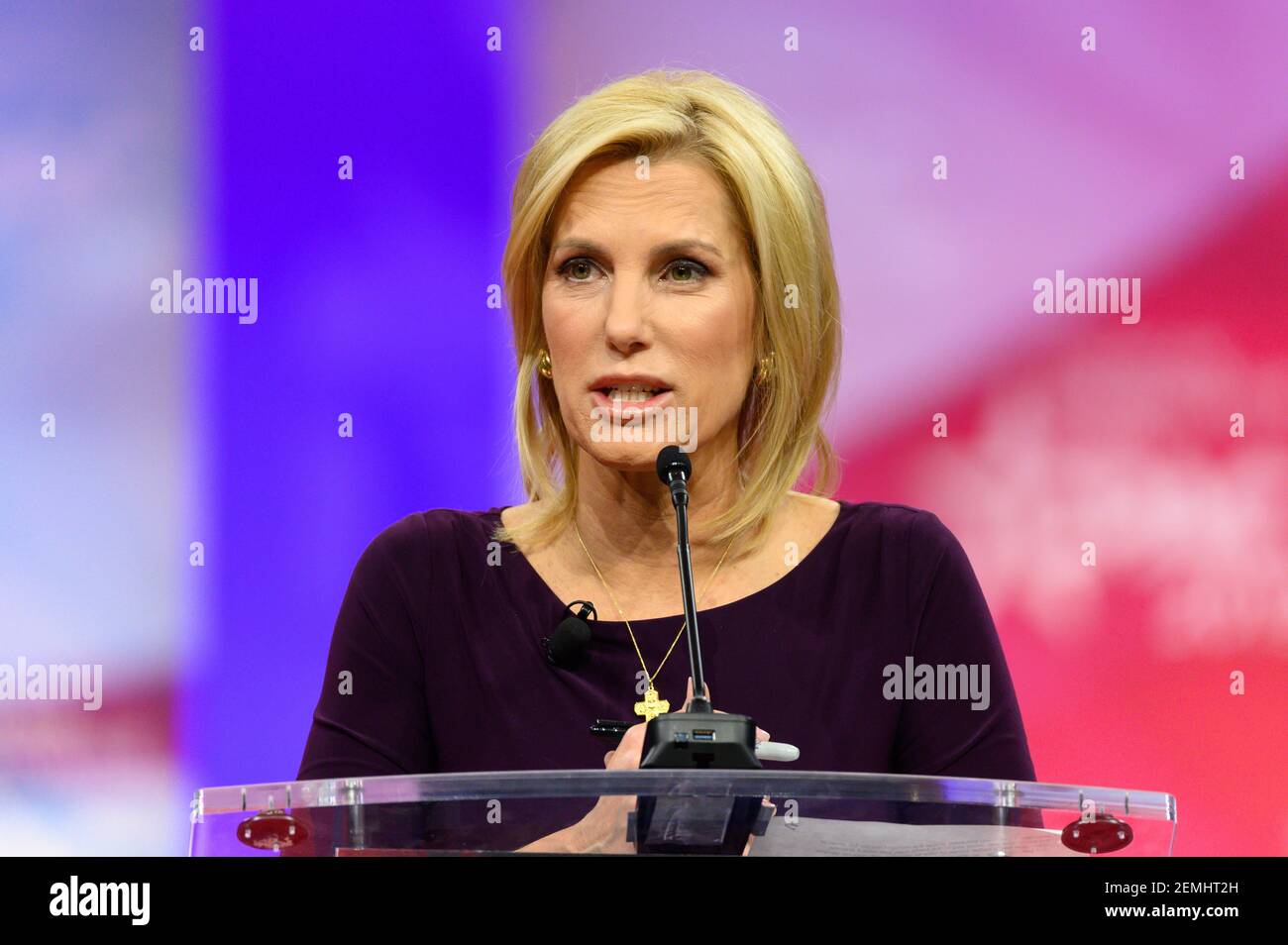 Laura Ingraham, host of The Ingraham Angle on Fox News Channel, at the ...