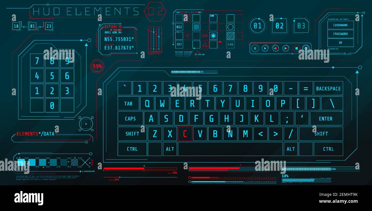 A set of HUD keyboards elements for a futuristic interface Stock Vector ...