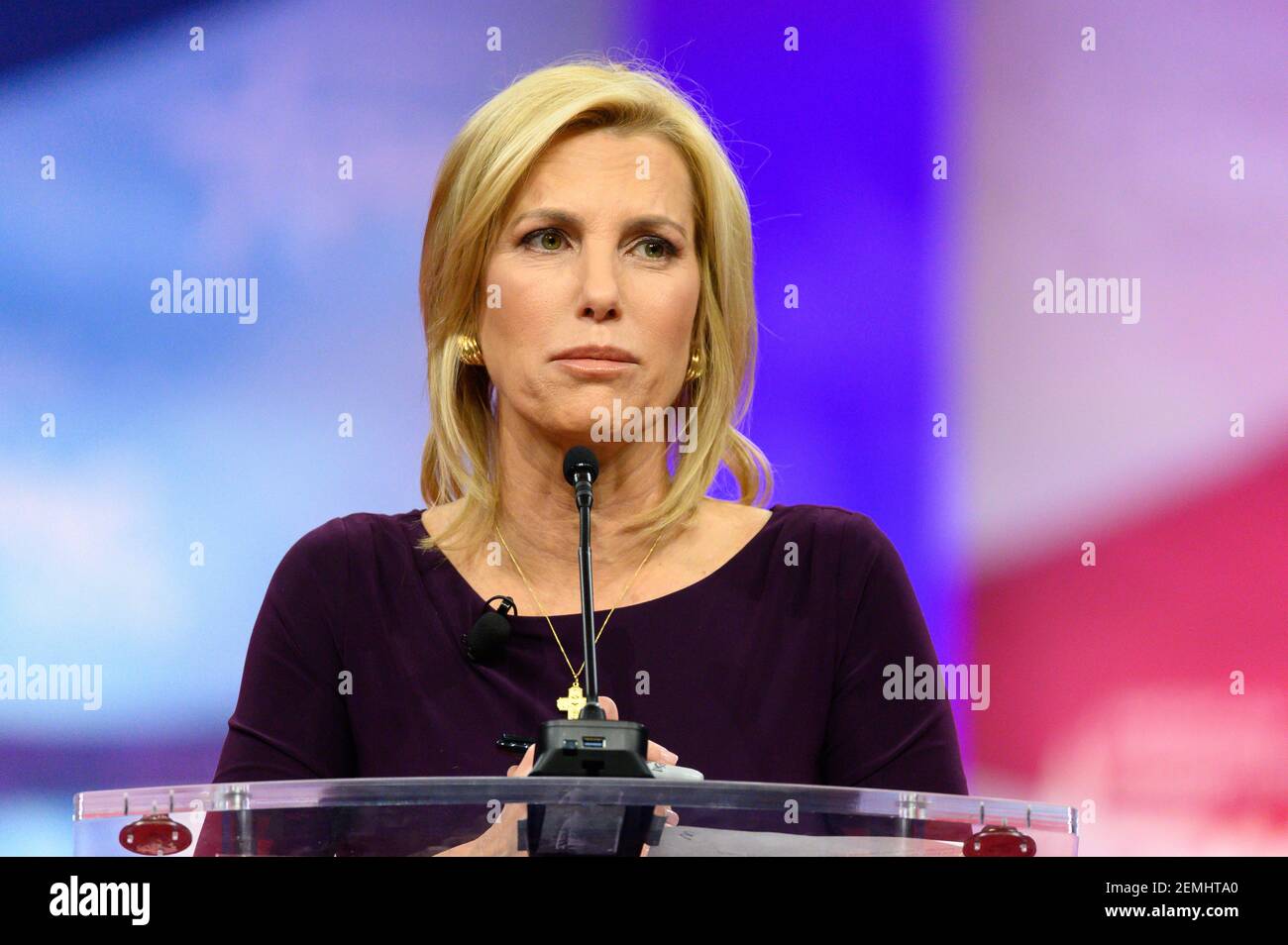 Laura Ingraham, host of The Ingraham Angle on Fox News Channel, at the ...