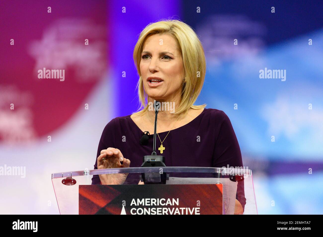 Laura Ingraham, host of The Ingraham Angle on Fox News Channel, at the ...