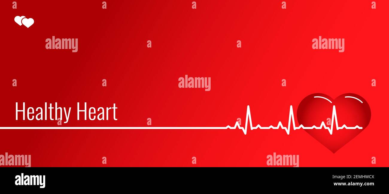 Red Banner with white line heartbeat and heart. Normal heart rate. Line ...