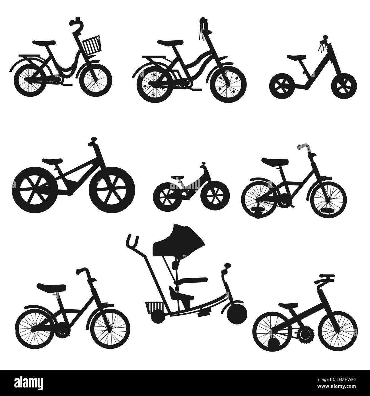 Set of kids bikes. Bicycles for children, for boys. Icons, vector, flat ...