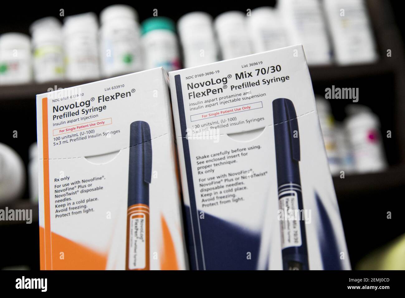 Packages of NovoLog insulin injectors, manufactured by Novo Nordisk ...