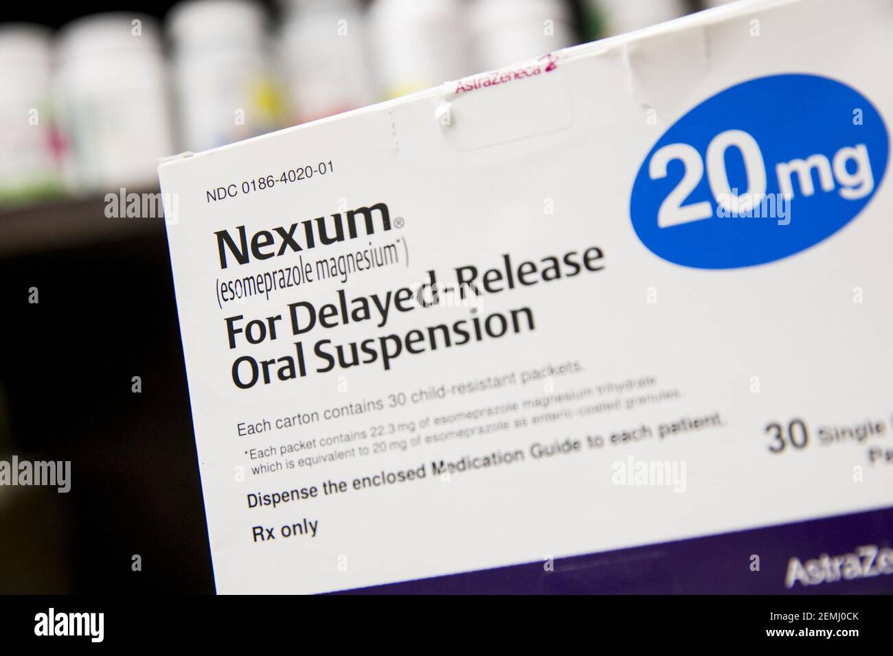 A package of Nexium (Esomeprazole) prescription pharmaceuticals ...