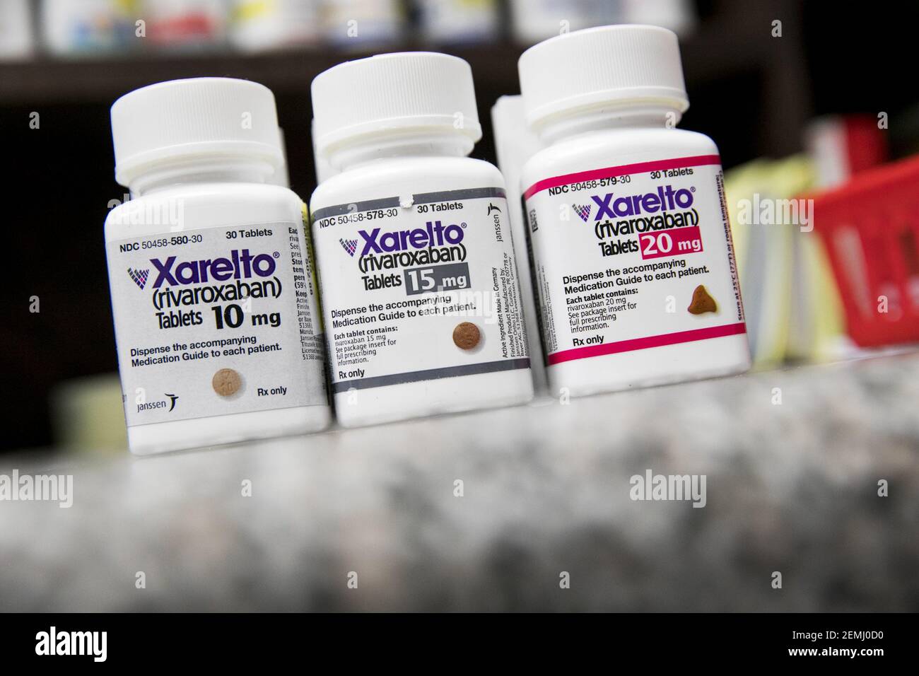 Bottles of Xarelto (Rivaroxaban) prescription pharmaceuticals ...