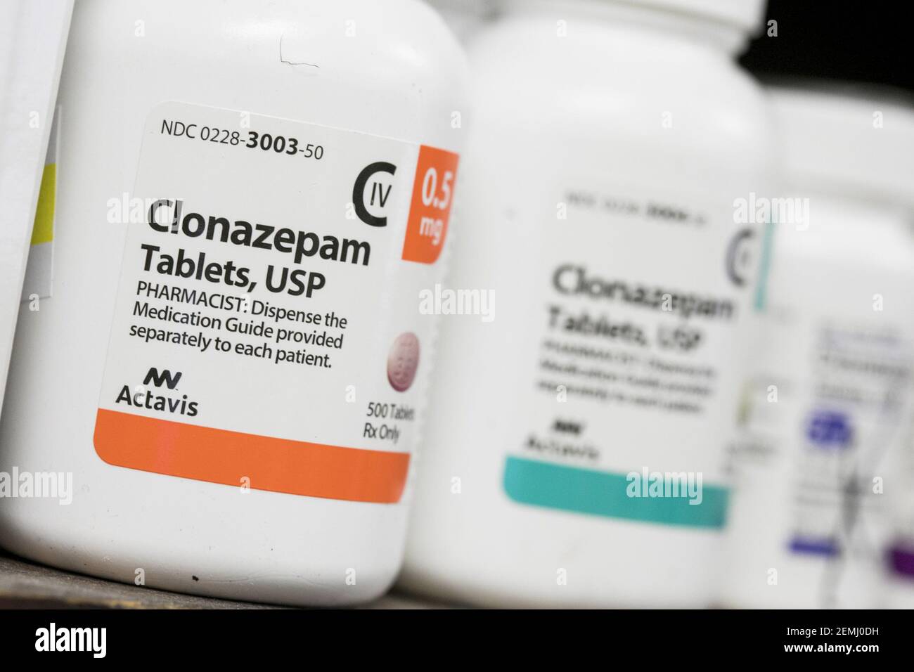 Bottles of Clonazepam prescription pharmaceuticals photographed in a ...