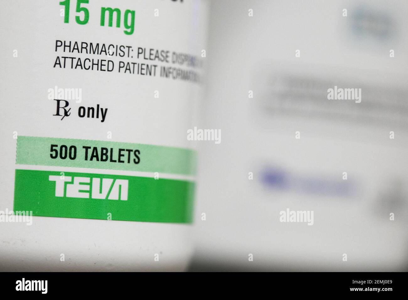 A Teva Pharmaceutical Industries logo is seen on prescription ...