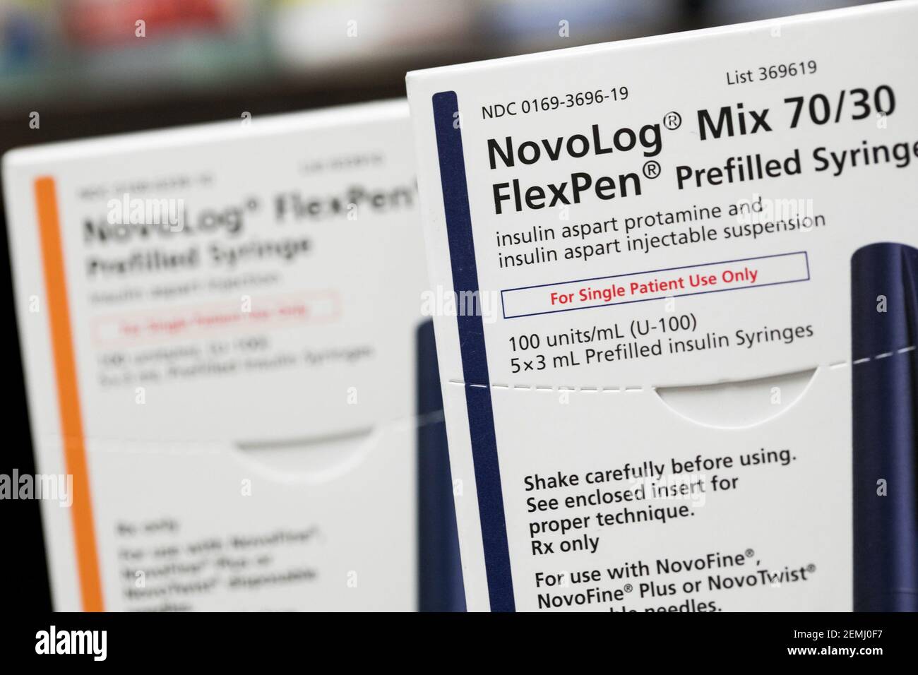 Packages of NovoLog insulin injectors, manufactured by Novo Nordisk ...