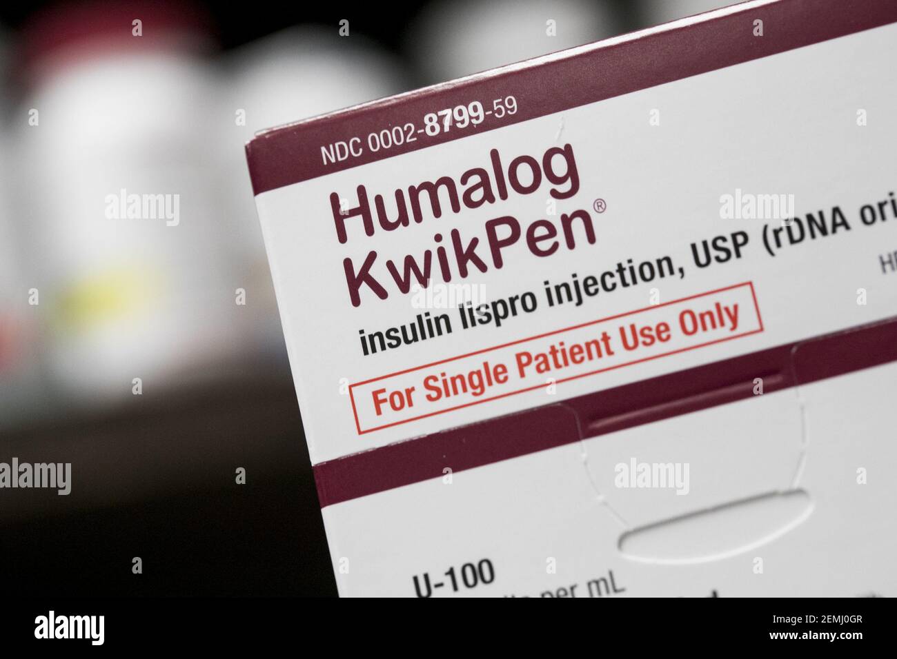 A package of Humalog KwikPen insulin injectors photographed in a ...