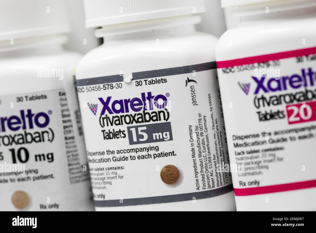 Bottles of Xarelto (Rivaroxaban) prescription pharmaceuticals ...