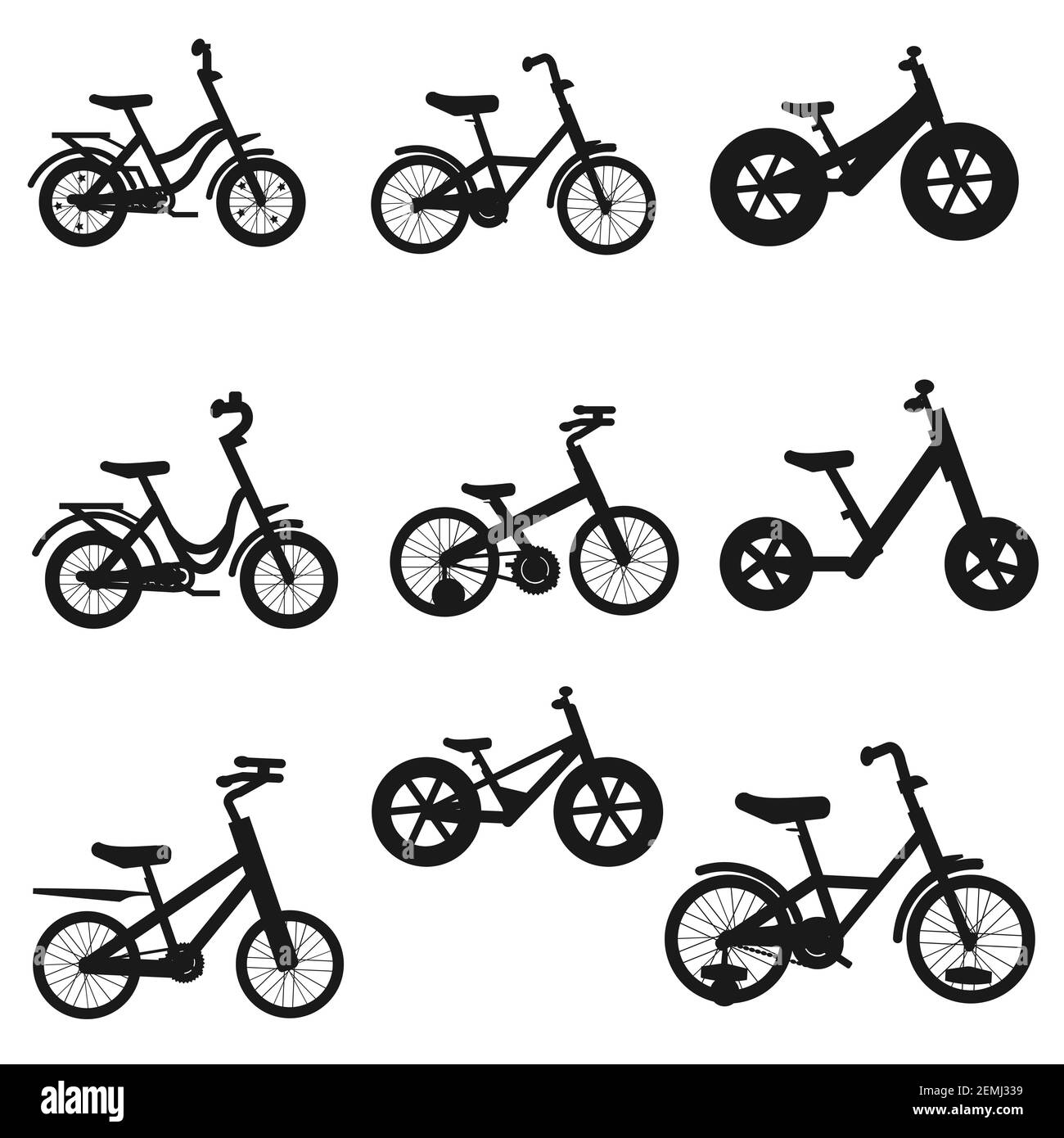 Set of kids bikes. Bicycles for children, for boys. Icons, vector, flat ...