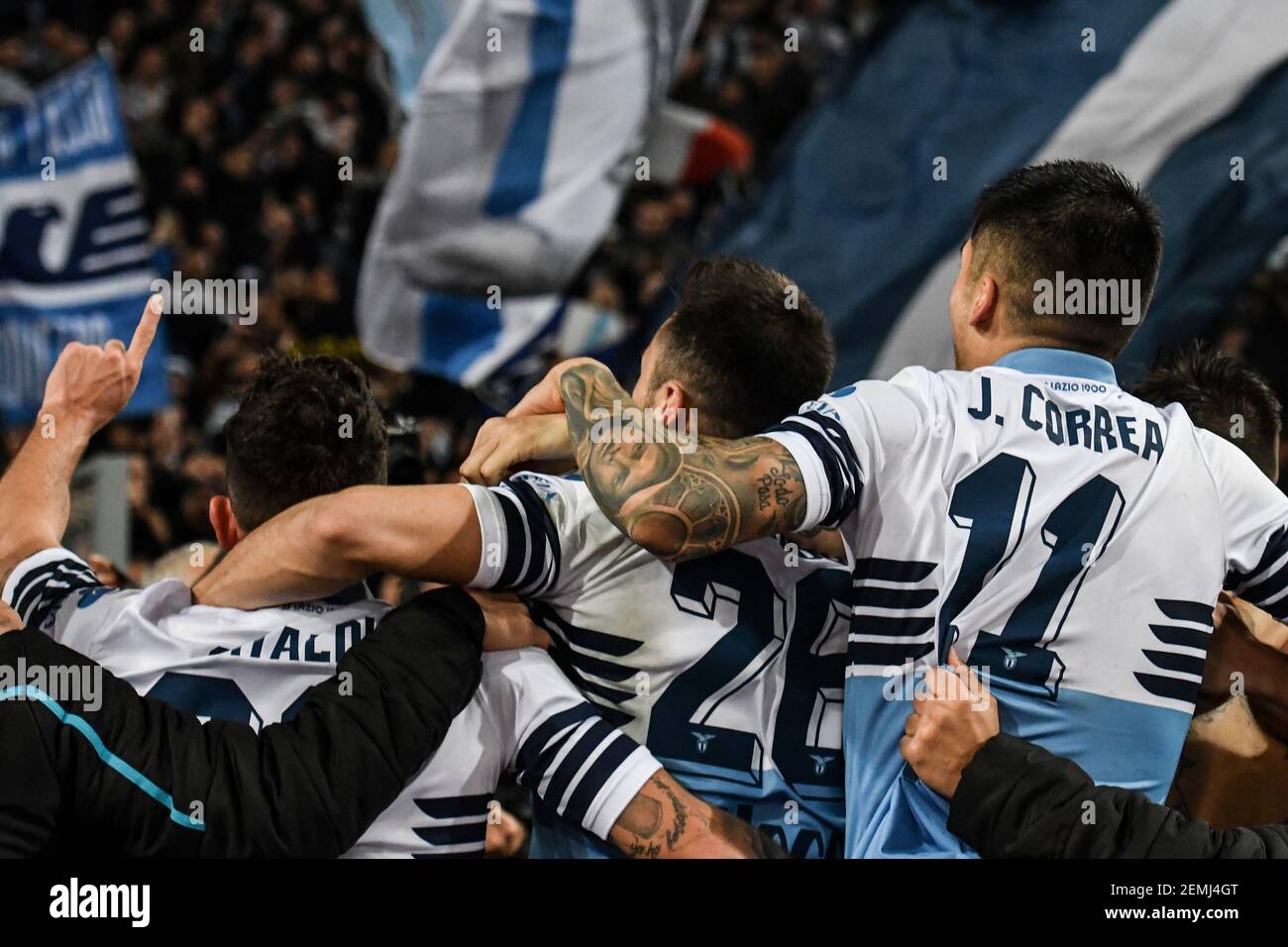 Cataldi, Radu and Corea of Lazio celebrate after victory with ...