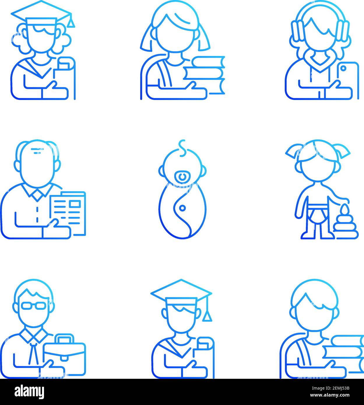 Age And Gender Differences Gradient Linear Vector Icons Set Stock