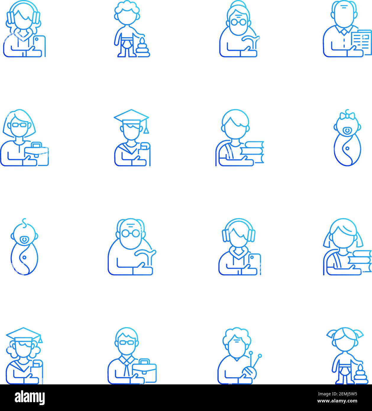 Different age and gender groups gradient linear vector icons set Stock ... Different age and gender groups gradient linear vector icons set Stock ...