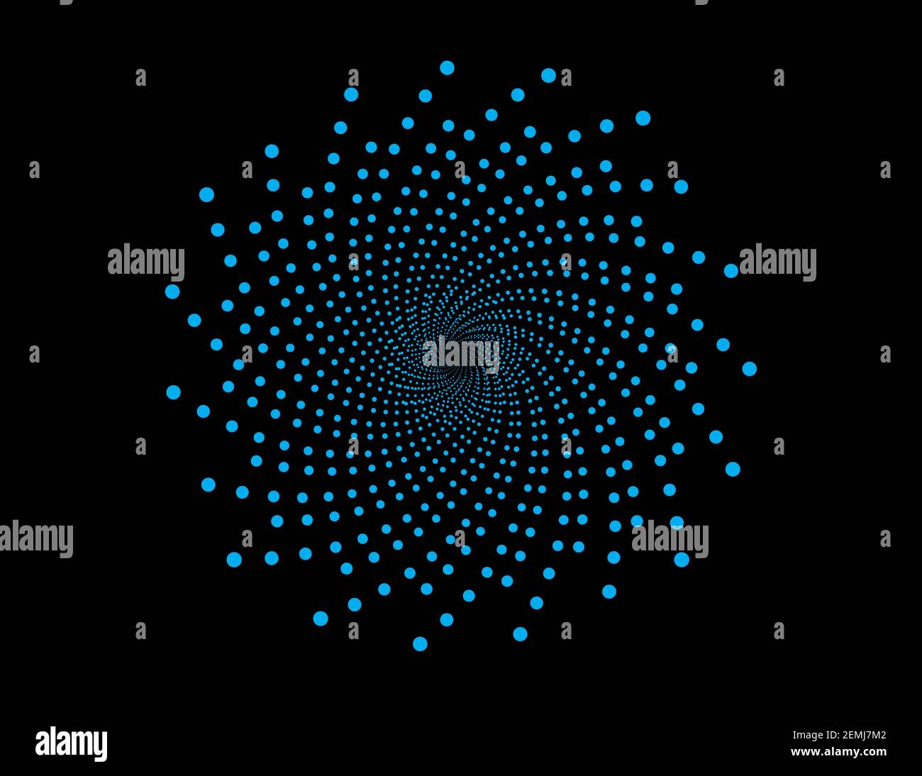 Dot spiral swirl in blue color on black abstract background for web ...