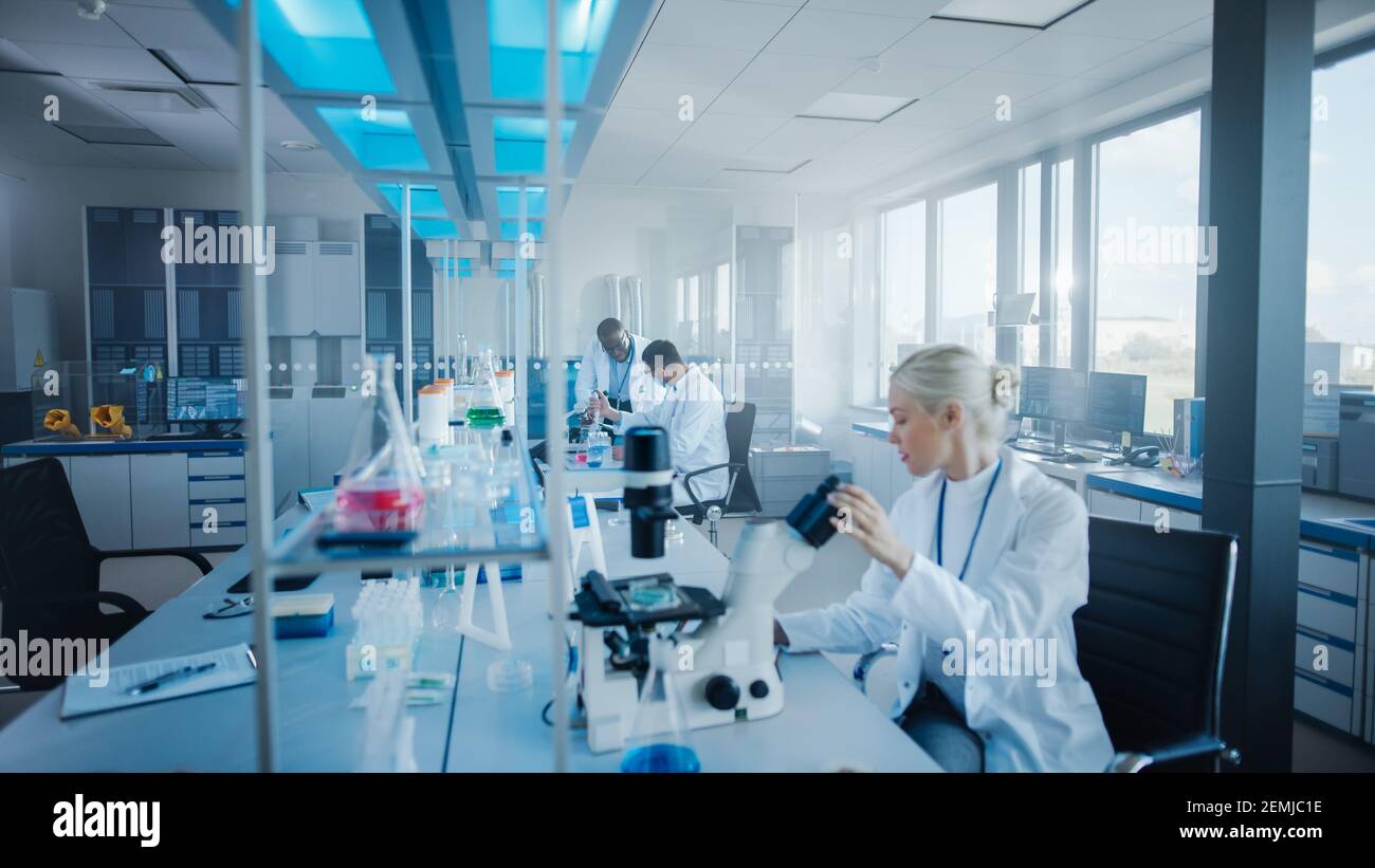 Modern Medical Research Laboratory: Team of Scientists Working with ...