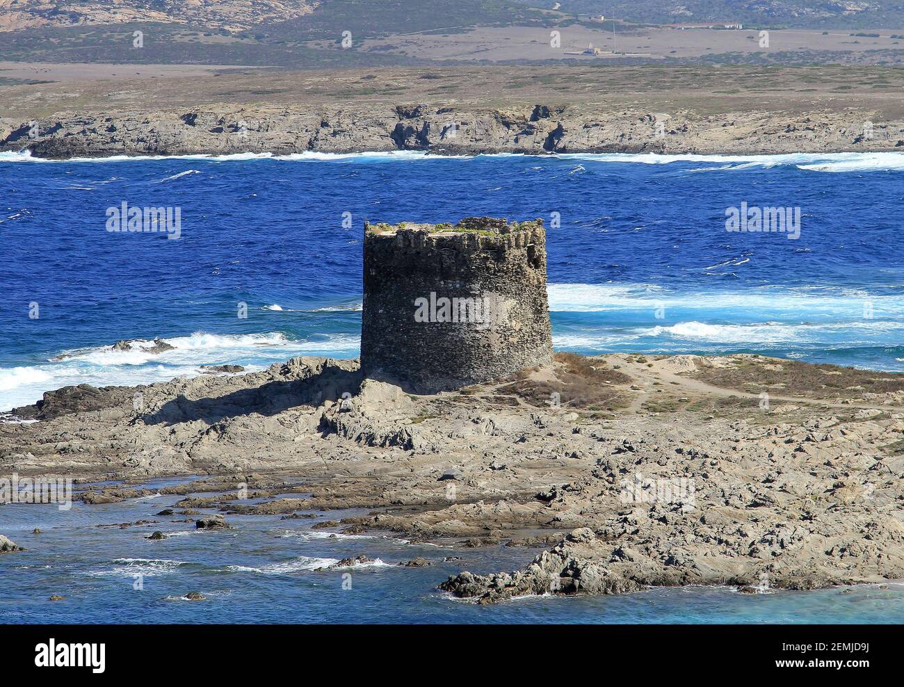 First floor view of saracen tower, Pelosa beach, Stintino in Sardinia ...